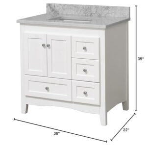 Abbey 36-inch Bathroom Vanity (White/Carrara Marble): Includes White Cabinet with Authentic Italian Carrara Marble Countertop and White Ceramic Sink