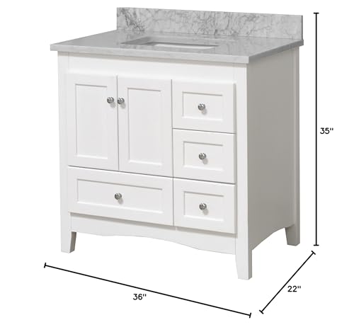 Abbey 36-inch Bathroom Vanity (White/Carrara Marble): Includes White Cabinet with Authentic Italian Carrara Marble Countertop and White Ceramic Sink