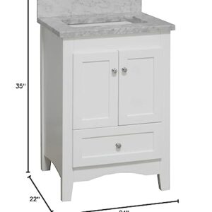 Abbey 24-inch Bathroom Vanity (White/Carrara Marble): Includes White Cabinet with Authentic Italian Carrara Marble Countertop and White Ceramic Sink