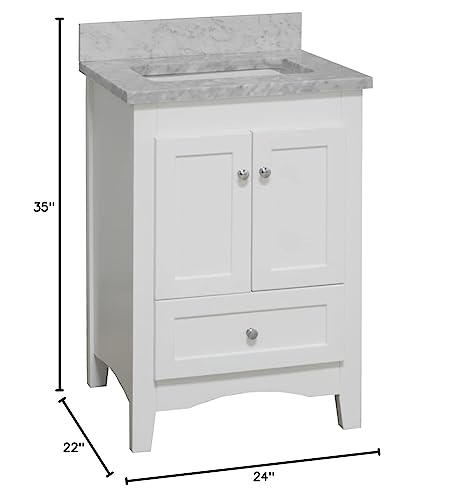 Abbey 24-inch Bathroom Vanity (White/Carrara Marble): Includes White Cabinet with Authentic Italian Carrara Marble Countertop and White Ceramic Sink