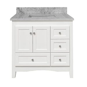 Abbey 36-inch Bathroom Vanity (White/Carrara Marble): Includes White Cabinet with Authentic Italian Carrara Marble Countertop and White Ceramic Sink