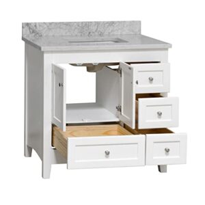 Abbey 36-inch Bathroom Vanity (White/Carrara Marble): Includes White Cabinet with Authentic Italian Carrara Marble Countertop and White Ceramic Sink