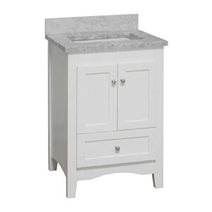 Abbey 24-inch Bathroom Vanity (White/Carrara Marble): Includes White Cabinet with Authentic Italian Carrara Marble Countertop and White Ceramic Sink