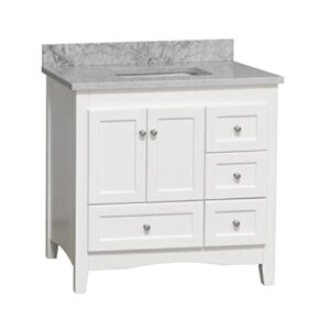 Abbey 36-inch Bathroom Vanity (White/Carrara Marble): Includes White Cabinet with Authentic Italian Carrara Marble Countertop and White Ceramic Sink