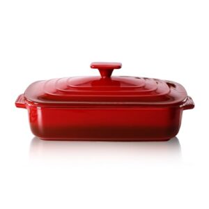 lareina large ceramic casserole dish with lid, 4.0 quart covered rectangular stoneware baking dishes for oven, deep 9x13 inch lasagna pans for baking and serving, perfect for christmas gifts, red