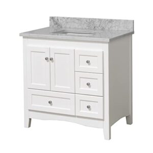 Abbey 36-inch Bathroom Vanity (White/Carrara Marble): Includes White Cabinet with Authentic Italian Carrara Marble Countertop and White Ceramic Sink