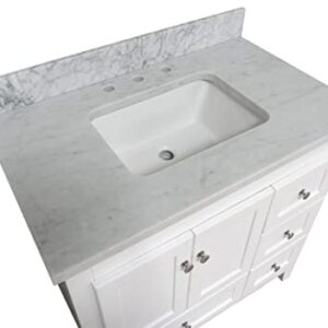 Abbey 36-inch Bathroom Vanity (White/Carrara Marble): Includes White Cabinet with Authentic Italian Carrara Marble Countertop and White Ceramic Sink