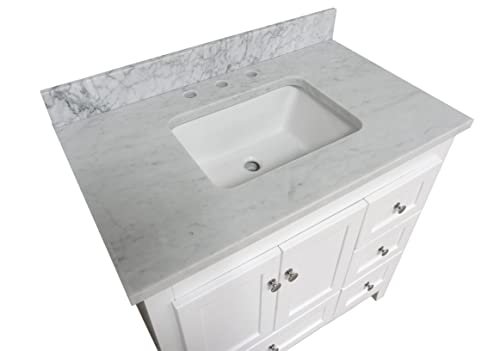 Abbey 36-inch Bathroom Vanity (White/Carrara Marble): Includes White Cabinet with Authentic Italian Carrara Marble Countertop and White Ceramic Sink