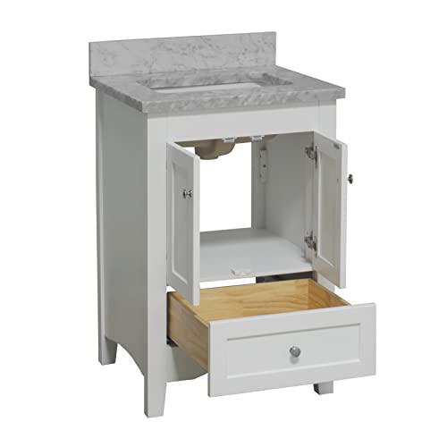 Abbey 24-inch Bathroom Vanity (White/Carrara Marble): Includes White Cabinet with Authentic Italian Carrara Marble Countertop and White Ceramic Sink