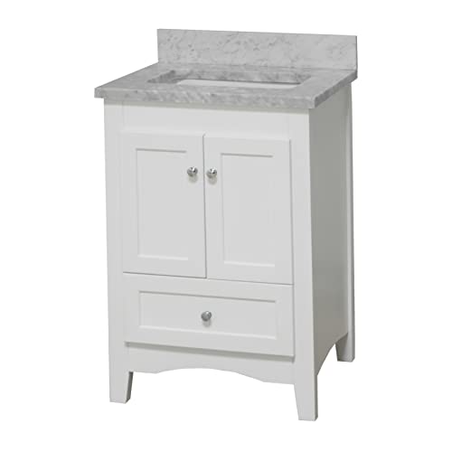 Abbey 24-inch Bathroom Vanity (White/Carrara Marble): Includes White Cabinet with Authentic Italian Carrara Marble Countertop and White Ceramic Sink