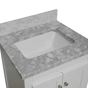 Abbey 24-inch Bathroom Vanity (White/Carrara Marble): Includes White Cabinet with Authentic Italian Carrara Marble Countertop and White Ceramic Sink