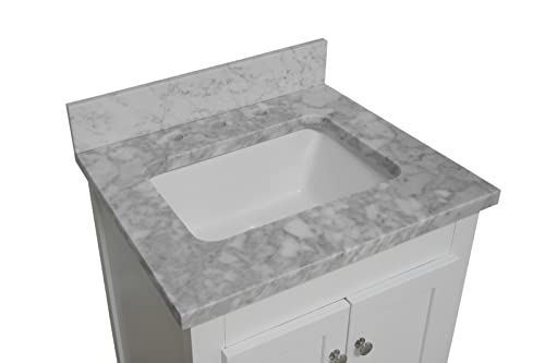 Abbey 24-inch Bathroom Vanity (White/Carrara Marble): Includes White Cabinet with Authentic Italian Carrara Marble Countertop and White Ceramic Sink