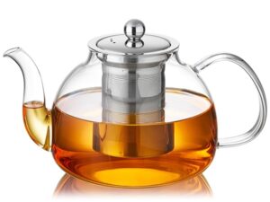 dopudo 40oz (1200ml) glass teapot tea pot with infuser, glass kettle for stove top, tea glass pot, glass tea cup with infuser and lid for loose leaf tea steeper, microwave dishwasher safe