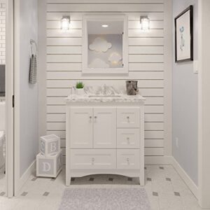 abbey 36-inch bathroom vanity (white/carrara marble): includes white cabinet with authentic italian carrara marble countertop and white ceramic sink