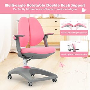 Costzon Kids Chair, Adjustable Height Student Chair w/Sit-Brake Casters, Seat Depth Adjustable, Footrest & Flip-up Armrest, Home School Ergonomic Computer Chair, Kids Desk Chair (Pink)