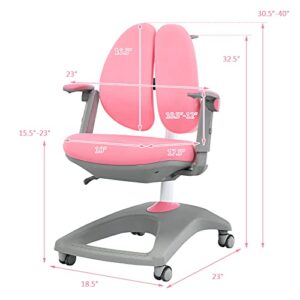 Costzon Kids Chair, Adjustable Height Student Chair w/Sit-Brake Casters, Seat Depth Adjustable, Footrest & Flip-up Armrest, Home School Ergonomic Computer Chair, Kids Desk Chair (Pink)