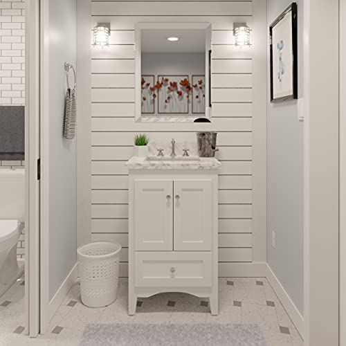 Abbey 24-inch Bathroom Vanity (White/Carrara Marble): Includes White Cabinet with Authentic Italian Carrara Marble Countertop and White Ceramic Sink