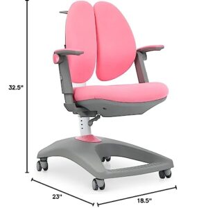 Costzon Kids Chair, Adjustable Height Student Chair w/Sit-Brake Casters, Seat Depth Adjustable, Footrest & Flip-up Armrest, Home School Ergonomic Computer Chair, Kids Desk Chair (Pink)