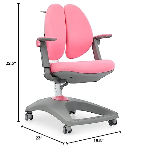 Costzon Kids Chair, Adjustable Height Student Chair w/Sit-Brake Casters, Seat Depth Adjustable, Footrest & Flip-up Armrest, Home School Ergonomic Computer Chair, Kids Desk Chair (Pink)