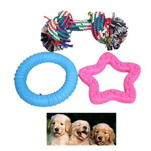 hk online rope, ring & star dog chew toy -pet teething toy, build strong teeth & gums, dental dog training toy (pk3 rope, star ring chew)