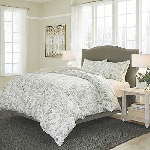 Laura Ashley Home - Queen Duvet Cover Set, Cotton Reversible Bedding with Matching Shams, Medium Weight Bedding for All Seasons (Lindy Green, Queen)