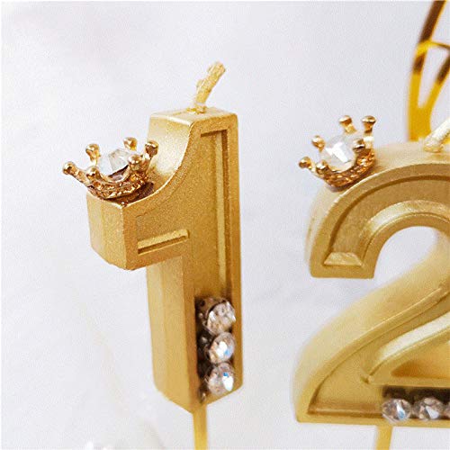 Diamond Crown Handmade 1 Gold Candle First Birthday 1st Happy Birthday Cake Big Large Glitter Bday Candle Cupcake Topper Decoration Boy Girl No Number Year Adult Wedding Party