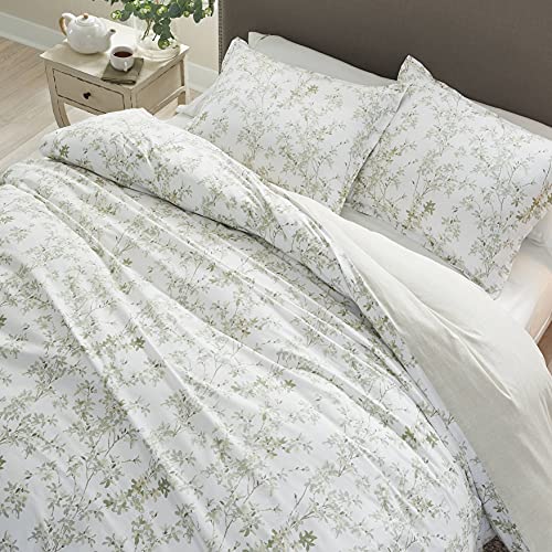 Laura Ashley Home - Queen Duvet Cover Set, Cotton Reversible Bedding with Matching Shams, Medium Weight Bedding for All Seasons (Lindy Green, Queen)