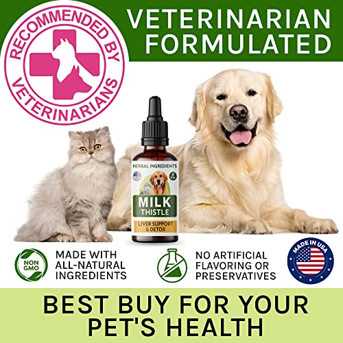 Milk Thistle for Dogs and Cats - Liver Support Supplement - Canine Hepatic Care - Cat & Dog Liver Cleanse - Liquid Milk Thistle Drops for Pets - Liver Protection & Defence - Made in USA - 2 fl oz