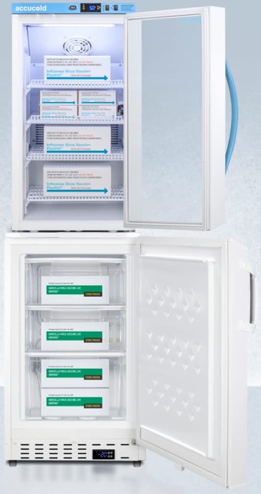 Accucold ARG3PV-ADA305AFSTACK Stacked Combination of ARG3PV Automatic Defrost Vaccine Refrigerator with ADA305AF Manual Defrost Vaccine Freezer, Hospital Grade Cords with Green Dot Plugs