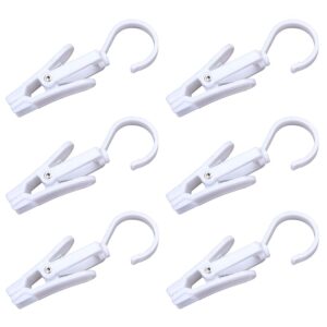 6 pieces laundry hooks clips clothes pins rotating laundry hook hanging clips plastic fabric chips hanging curtain clips tent tarp clips for home office workshop travel outdoor camp, white