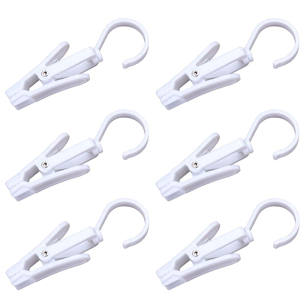 6 Pieces Laundry Hooks Clips Clothes Pins Rotating Laundry Hook Hanging Clips Plastic Fabric Chips Hanging Curtain Clips Tent Tarp Clips for Home Office Workshop Travel Outdoor Camp, White