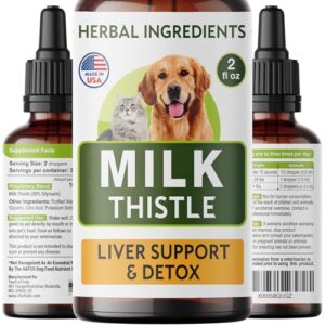 milk thistle for dogs and cats - liver support supplement - canine hepatic care - cat & dog liver cleanse - liquid milk thistle drops for pets - liver protection & defence - made in usa - 2 fl oz