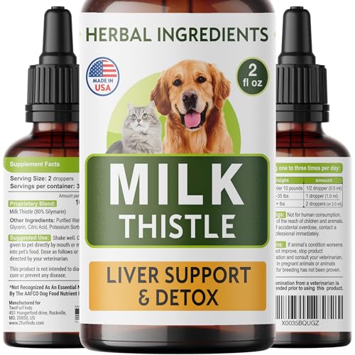 Milk Thistle for Dogs and Cats - Liver Support Supplement - Canine Hepatic Care - Cat & Dog Liver Cleanse - Liquid Milk Thistle Drops for Pets - Liver Protection & Defence - Made in USA - 2 fl oz