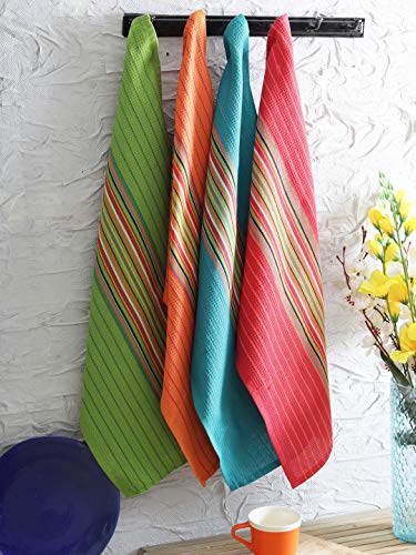 DG Collections Salsa Kitchen Towels, 100% Cotton Dish Towels for Kitchen, Set of 4 (16x28 Inches), Multi-Purpose Kitchen Essentials, Soft and Highly Absorbent Hand Towels, Waffle Design Tea Towels