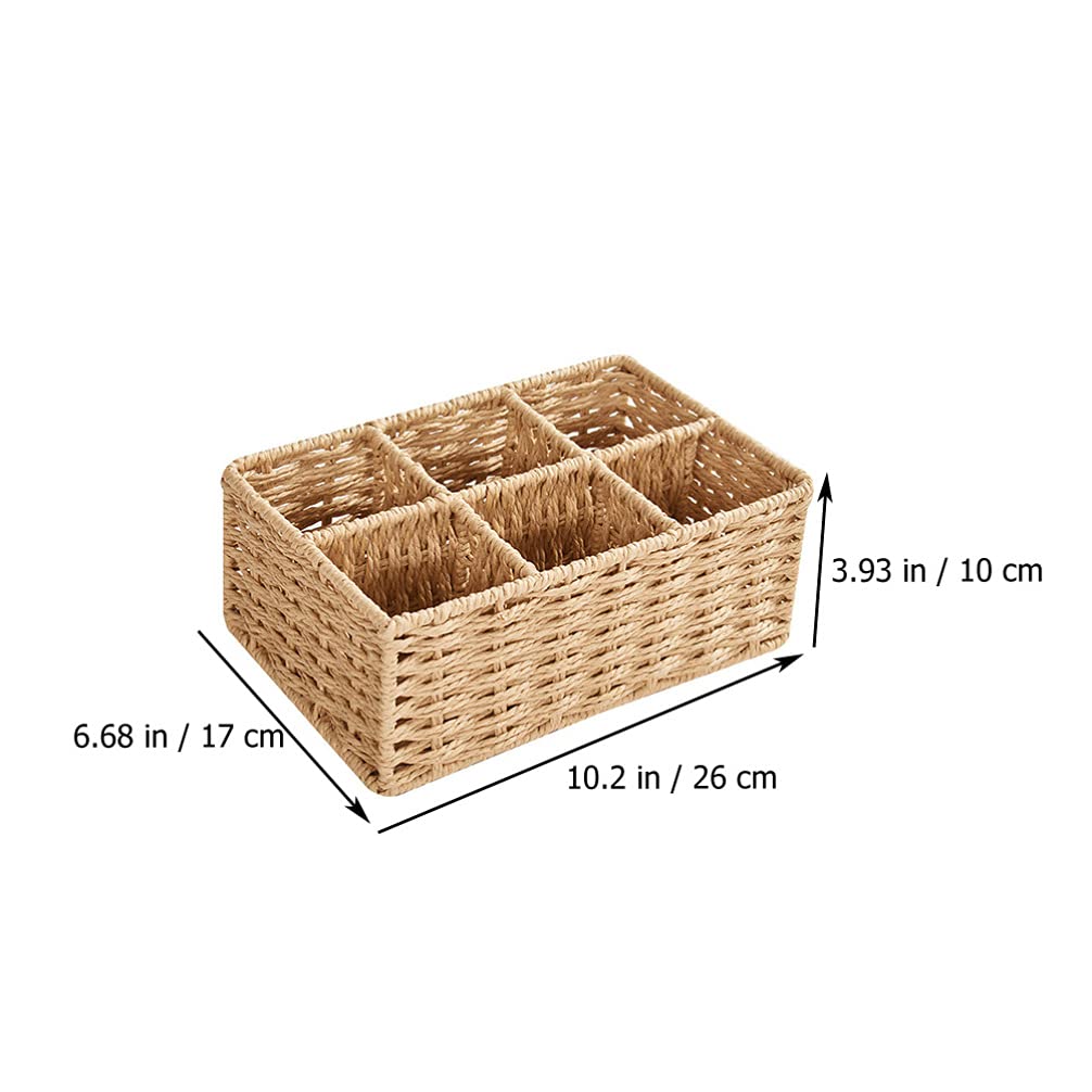 6-Section Wicker Baskets for Shelves: Small Baskets for Organizing Baskets, Handwoven Desk Baskets for Shelves, Pantry, Coffee Bar