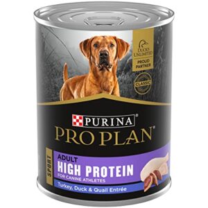 purina pro plan sport high protein dog food turkey, duck and quail entree wet dog food - (pack of 12) 13 oz. cans