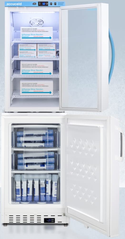 Accucold ARG3PV-ADA305AFSTACK Stacked Combination of ARG3PV Automatic Defrost Vaccine Refrigerator with ADA305AF Manual Defrost Vaccine Freezer, Hospital Grade Cords with Green Dot Plugs