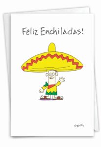 nobleworks - 1 cartoon happy birthday card funny - hilarious comic greeting, notecard with envelope - feliz enchiladas c9589bdg