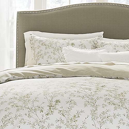 Laura Ashley Home - Queen Duvet Cover Set, Cotton Reversible Bedding with Matching Shams, Medium Weight Bedding for All Seasons (Lindy Green, Queen)