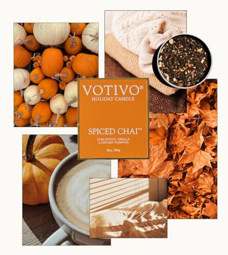 Votivo Spiced Chai 10 oz Holiday Candle | Soy Wax Blend | Fall Candle | Pumpkin Candle | Candle Gifts | Fall Home Decor | Long Burning & Highly Scented