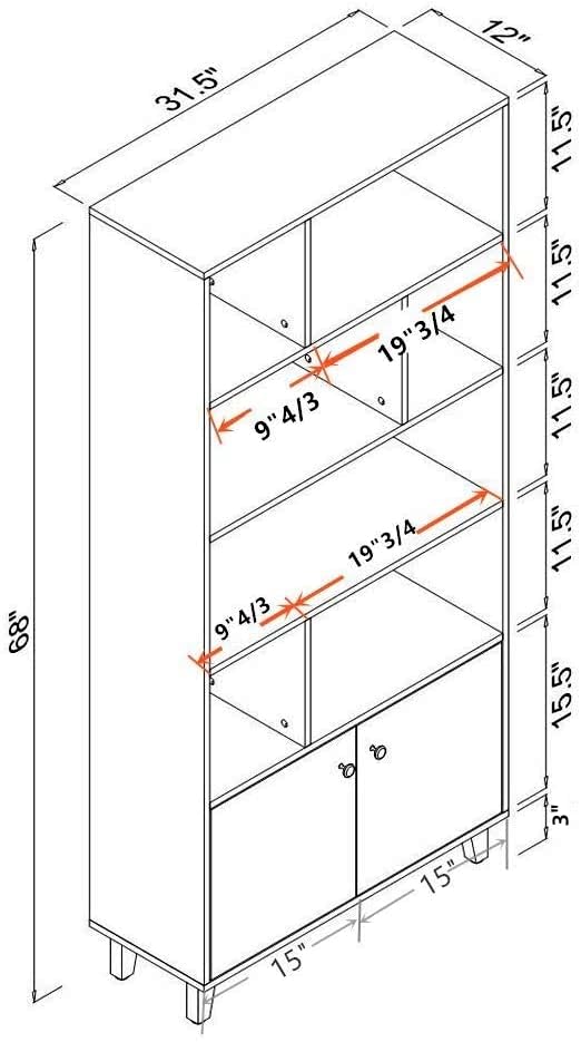 Mixcept Modern Bookcase with 2 Doors, Shelf Organizer for Display, Wooden Bookshelf Library with 6 Storage Cabinet for Home Office (Gray Oak)