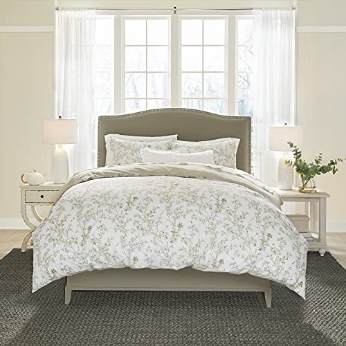 Laura Ashley Home - Queen Duvet Cover Set, Cotton Reversible Bedding with Matching Shams, Medium Weight Bedding for All Seasons (Lindy Green, Queen)