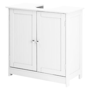 kcelarec bathroom pedestal sink storage cabinet, bathroom wood storage cabinet with 2 doors, pedestal under sink organizer cabinet with internal shelf,white