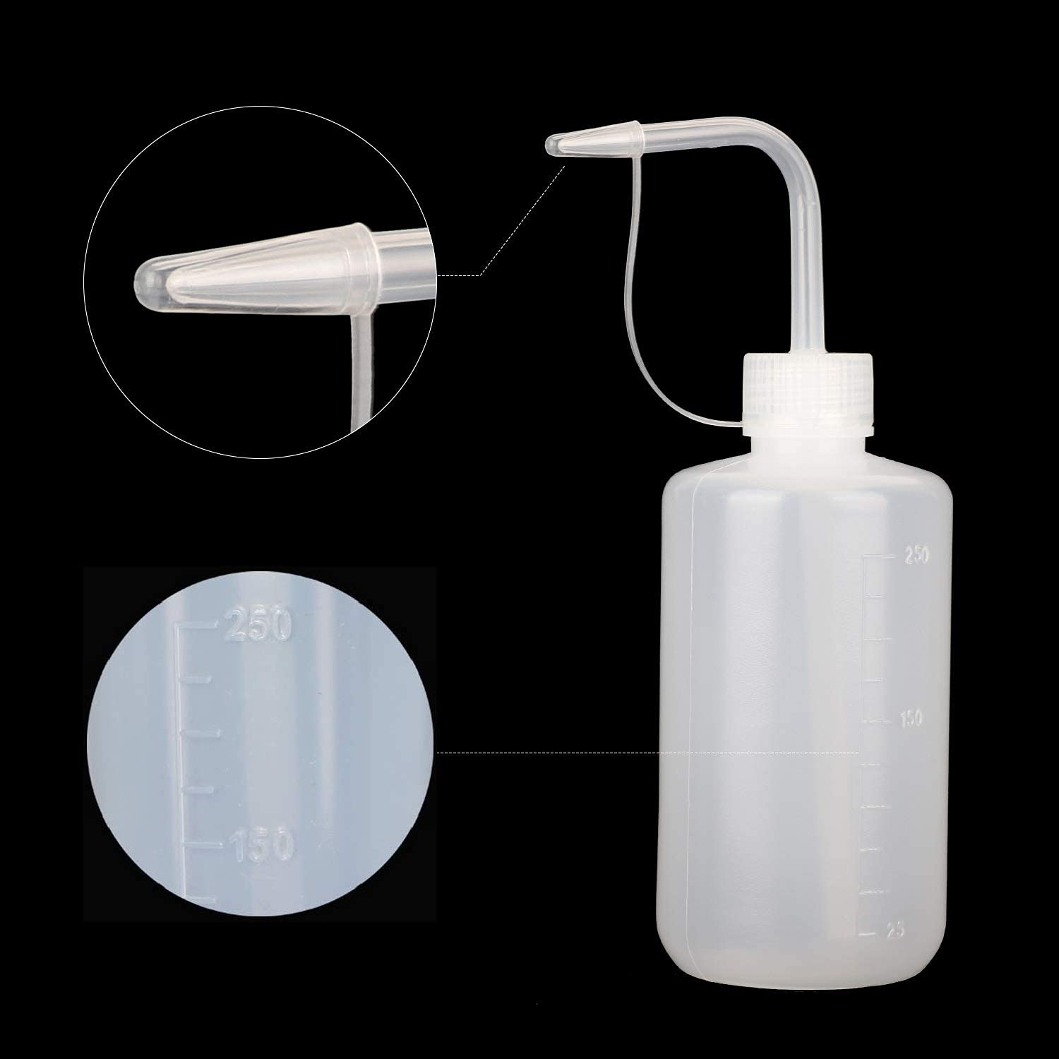 Hyber&Cara Safety Wash Bottle 3Pcs 250ml Plastic Squeeze Bottle with Cap for Lab Plant Watering Tattoo Wash Bottle with 1Pc Silicone Funnel