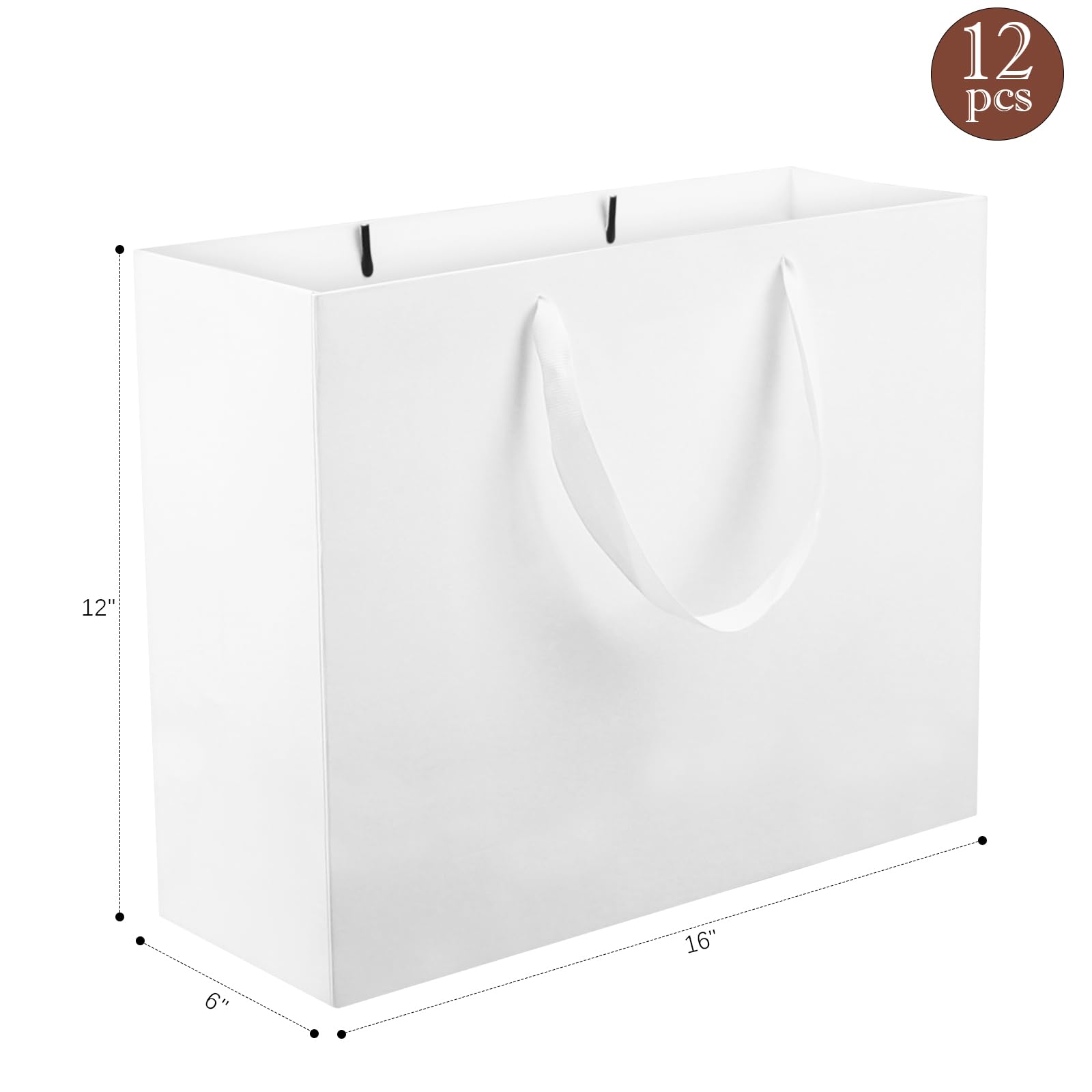 QIELSER 12 pcs Kraft Gift Bags Bulk Extra Large Size 16x6x12 Inches, White Kraft Paper Shopping Bags with Ribbon Handles, Party Favor Bags, Shopping Bags, Retail Bags, Wedding Bags