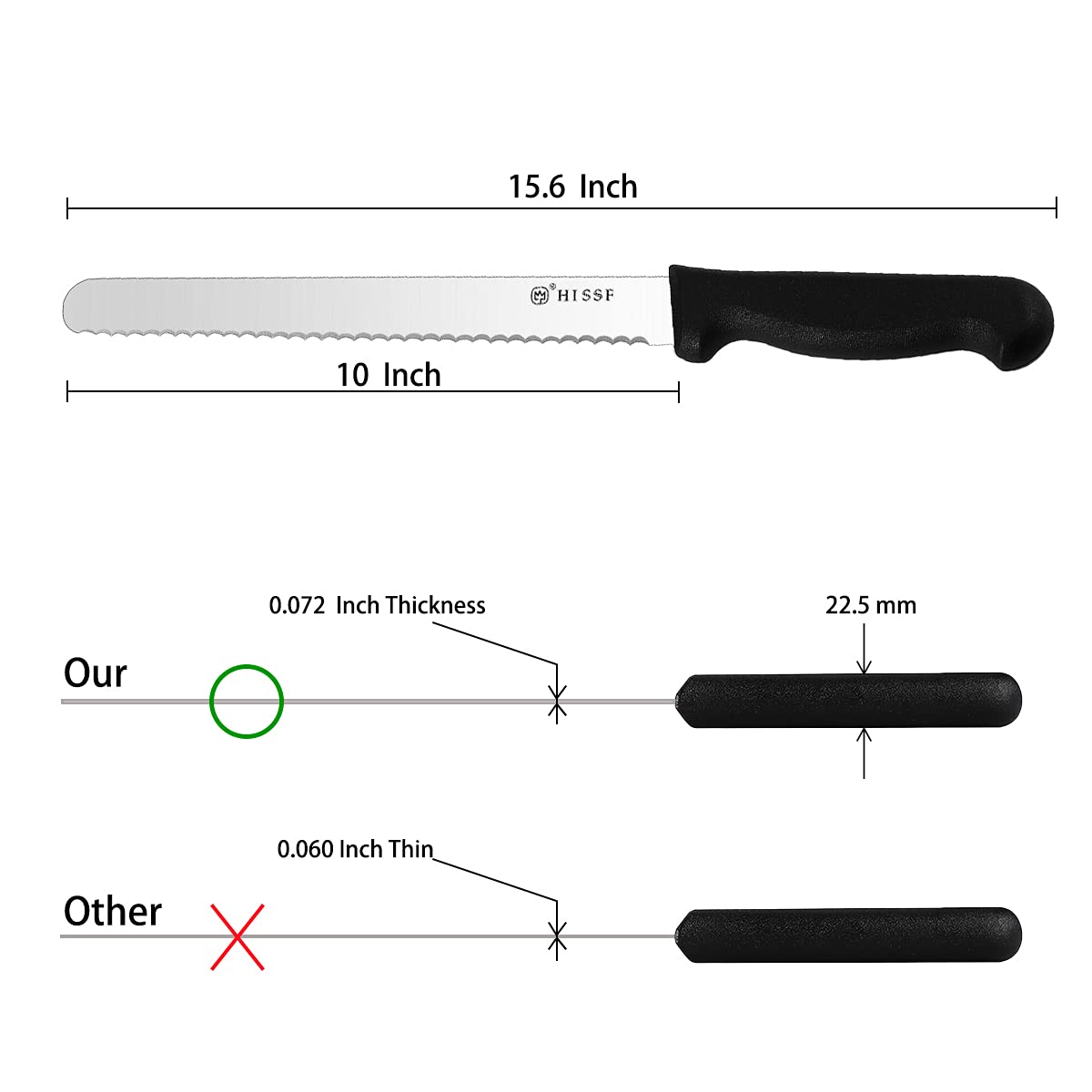 HISSF Serrated Bread Knife With Sheath 10 Inch, Black Upgraded Stainless Steel Razor Sharp Wavy Edge Wide Bread Cutter, For Slicing Homemade Bread, Bagels, Cake,Dishwasher Safe