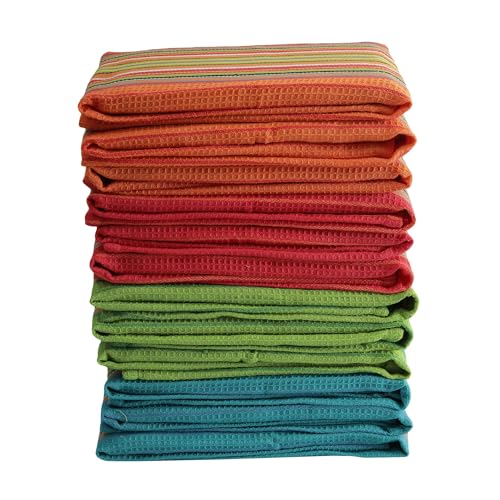 DG Collections Salsa Kitchen Towels, 100% Cotton Dish Towels for Kitchen, Set of 4 (16x28 Inches), Multi-Purpose Kitchen Essentials, Soft and Highly Absorbent Hand Towels, Waffle Design Tea Towels