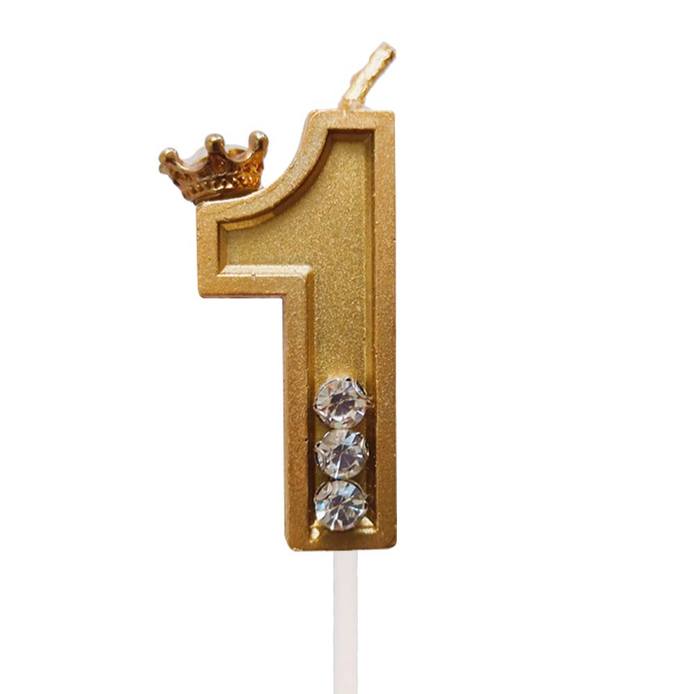 Diamond Crown Handmade 1 Gold Candle First Birthday 1st Happy Birthday Cake Big Large Glitter Bday Candle Cupcake Topper Decoration Boy Girl No Number Year Adult Wedding Party