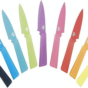 KUHN RIKON Colori+ Non-Stick Serrated Paring Knife with Safety Sheath, 19 cm, Yellow