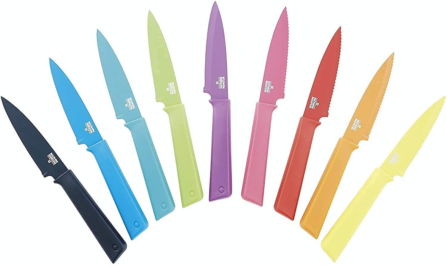 KUHN RIKON Colori+ Non-Stick Serrated Paring Knife with Safety Sheath, 19 cm, Yellow